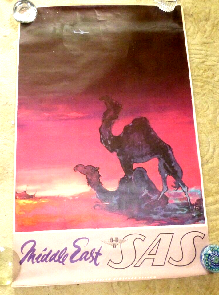 VINTAGE LOVELY POSTER SAS SCANDINAVIAN AIRLINES MIDDLE EAST 1960's | eBay