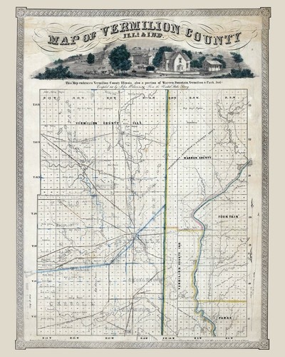 1850 Map of Vermillion County Illinois and Neighboring Indiana Counties ...