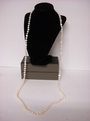 New White Freshwater Cultured Pearl Long Strand Necklace 48" Long Gift ...