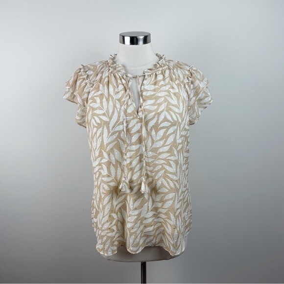 Haver London Tan Brown White Floral Leaves Boho Blous… - Gem