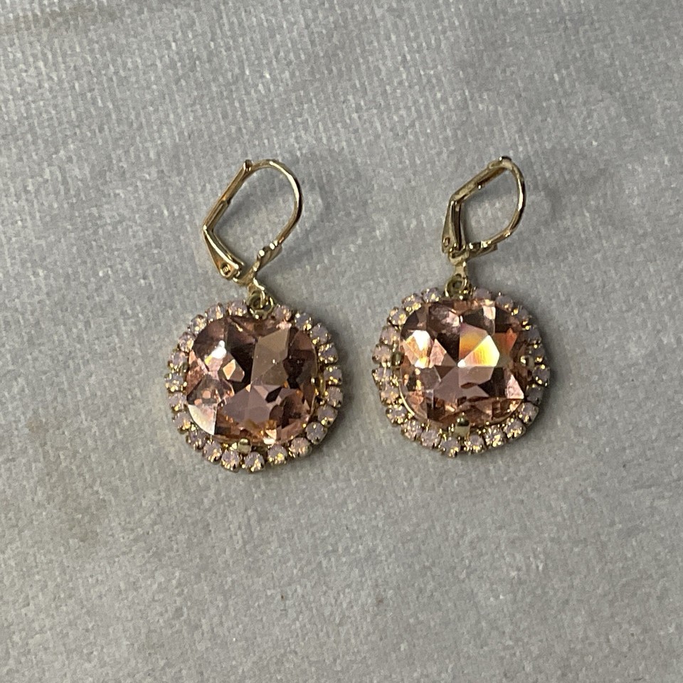 Pink Rhinestone Gem Crystal Gold Tone Dangle Drop Lever Back Fashion ...