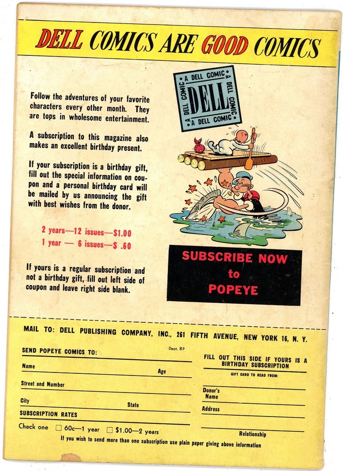 Vintage rare POPEYE Bud Sagendorf #8 Dell comic 1947! GOLDEN AGE! NO ...