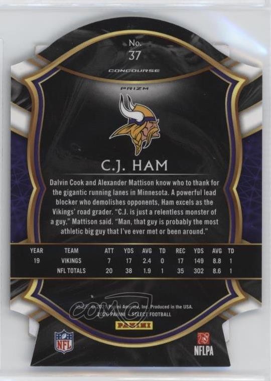 2020 Panini Select Concourse Light Blue Prizm Die-Cut CJ Ham #37 Rookie ...