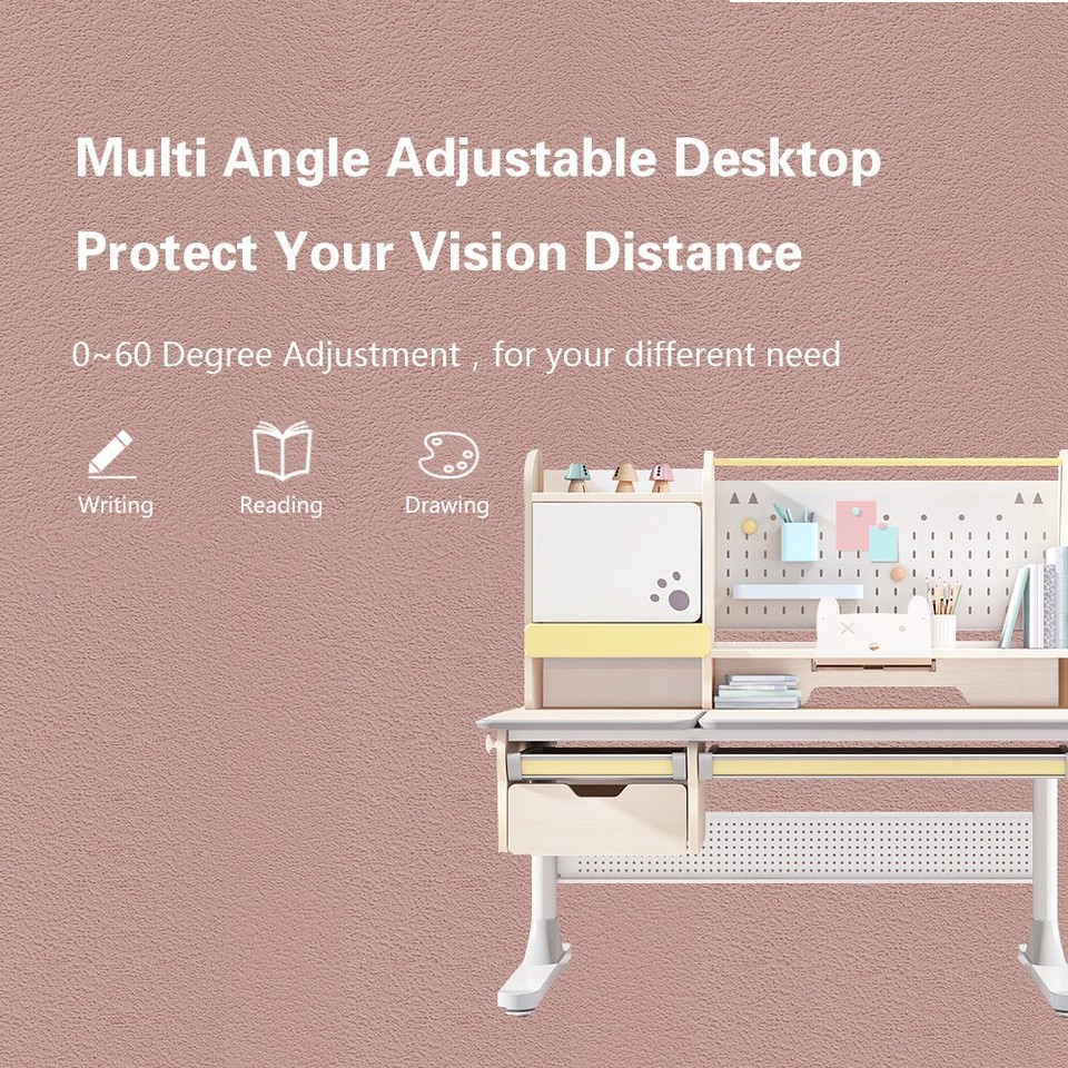 Adjustable Study Desk, Multi Function Ergonomic Wood Drafting Table ...