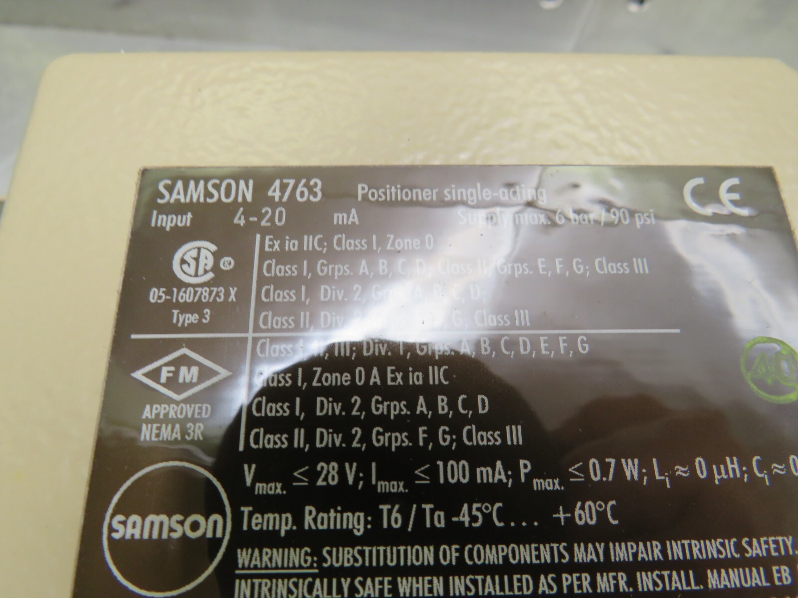 Samson 4763 Electropneumatic Positioner 4763-31100312000000.04 for sale ...