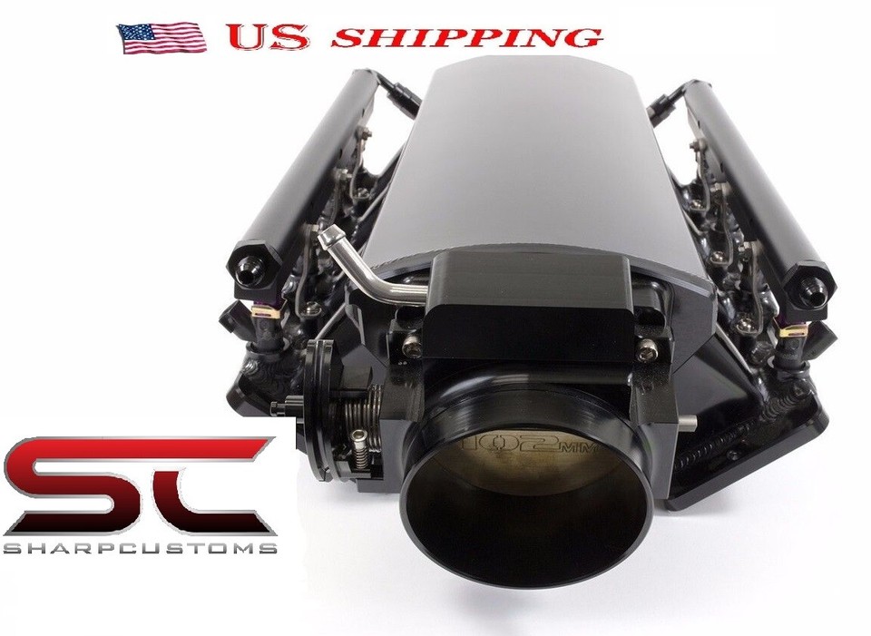BLACK LOW 102mm Welded LS1 Intake Manifold Fuel Rails Throttle Body ...