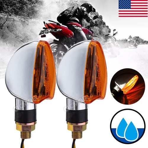 2X Motorcycle Turn Signals Light Blinker Indicator Light Chrome Amber ...