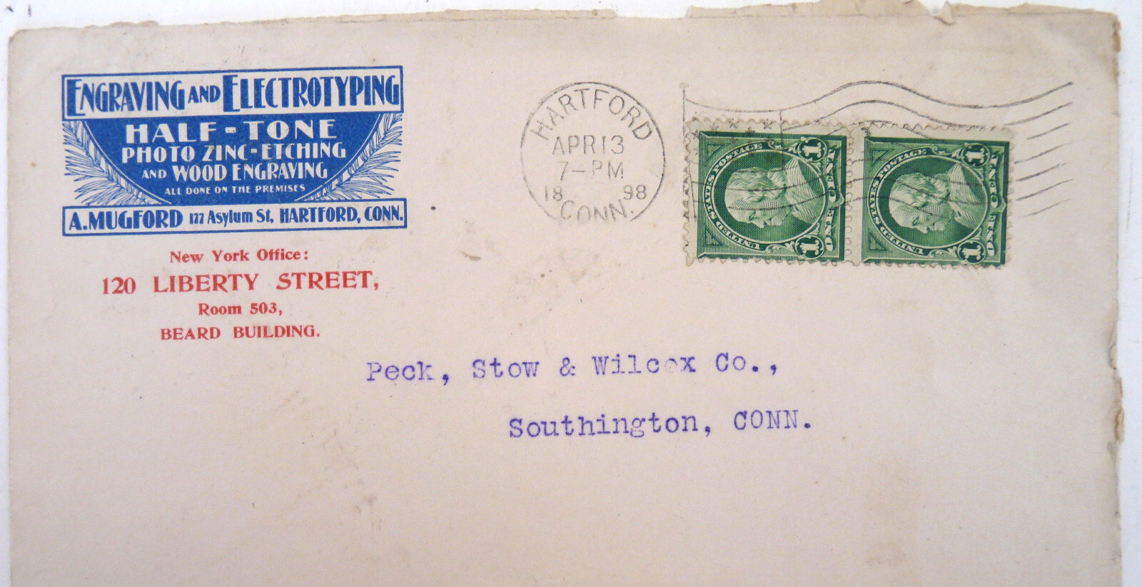 Mugford photographer Hartford advertising postal cover 1898 Wilcox ...