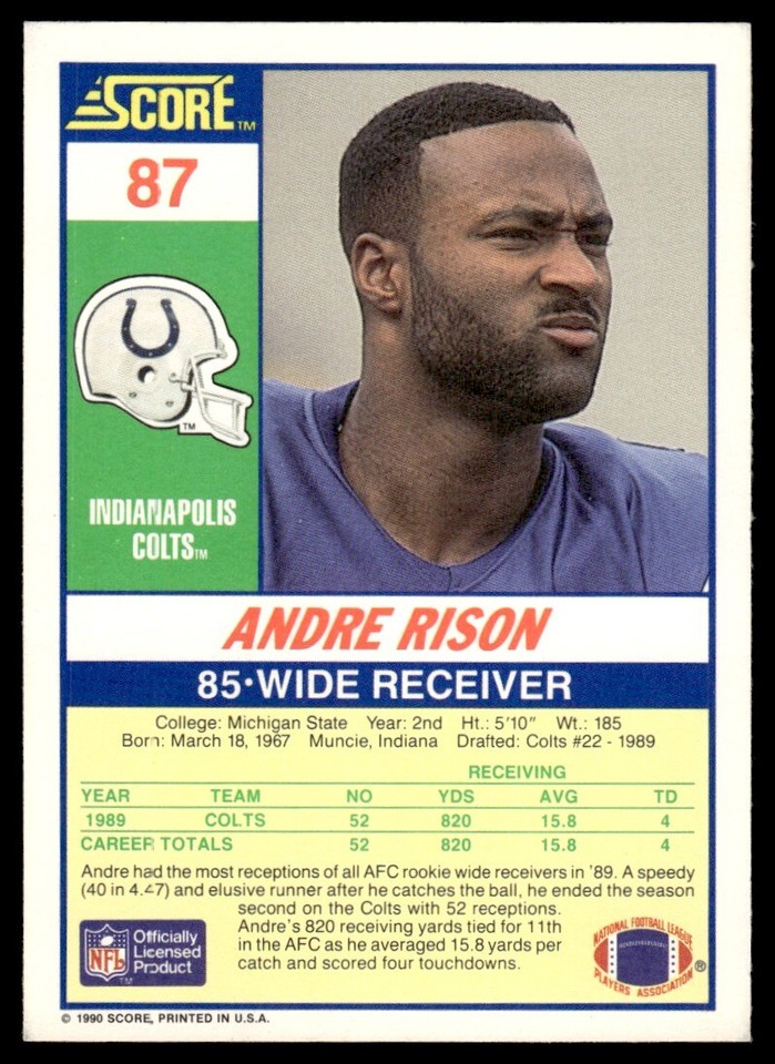 1990 Score Andre Rison Indianapolis Colts #87 | eBay