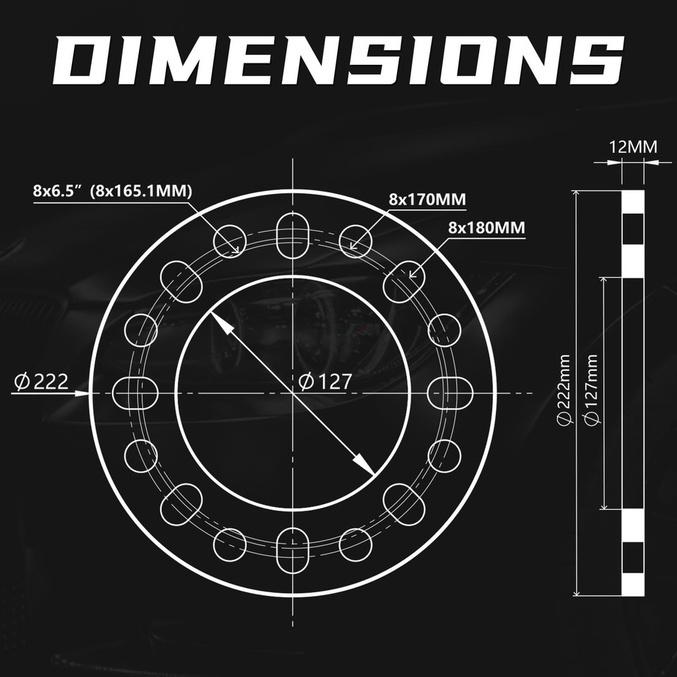 Four-Piece Wheel Spacer Set, 12mm 8x6.5 8x170 8x180 Wheel Spacers ...