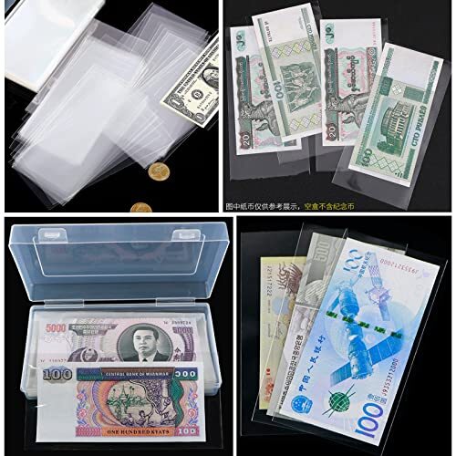 200 Pack Currency Sleeves Bill Holder with Storage Case for Paper Money ...