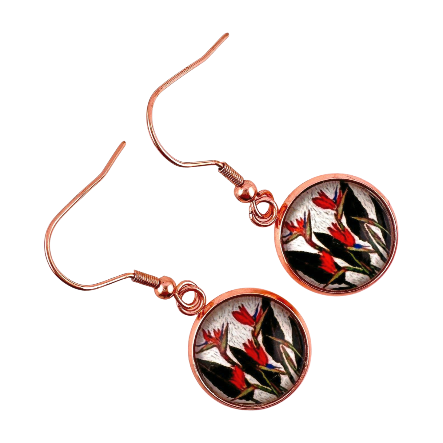 Bird of Paradise Strelitzia Flowers Earrings 16 mm Round Glass Rose ...