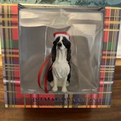 SANDICAST DOG CHRISTMAS ORNAMENT-Blk/White Springer Spaniel W/Santa Hat ...