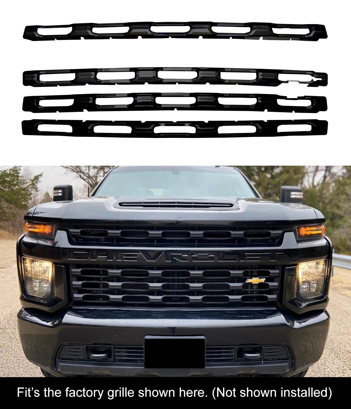 Black Grille Grill Overlay Trim FOR 2020-2023 Chevy Silverado 2500 / ...