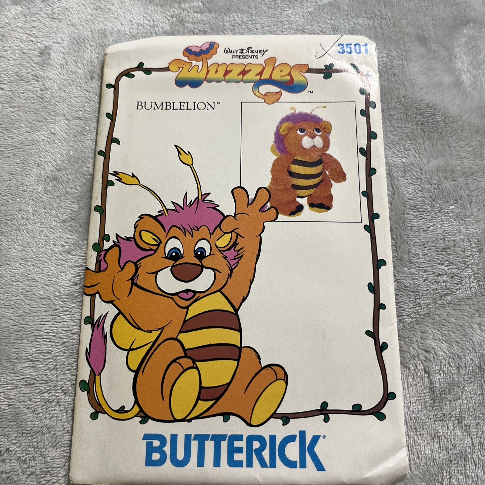 VTG 1985 Butterick 3501 Disney Wuzzles BUMBLELION 10" Stuffed Toy ...