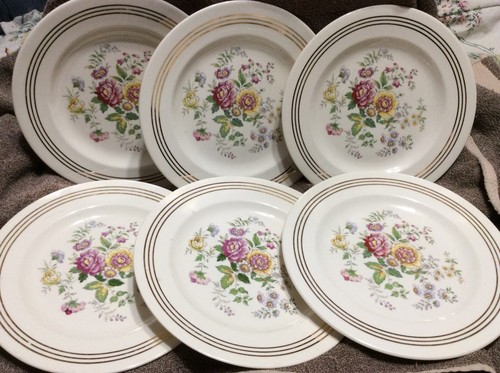 ROYAL CHINA VINTAGE FLOWERED 22 K - gold 6-SMALL DINNER PLATES ,,PRETTY ...