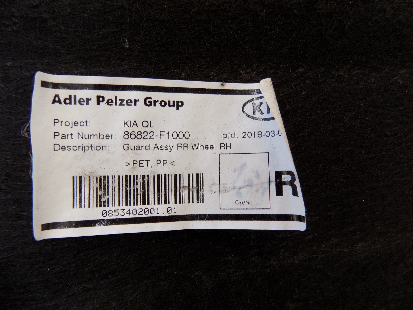 KIA SPORTAGE 2015-ON QL REAR RIGHT WHEEL ARCH SPLASH GUARD 86822-F1000 ...