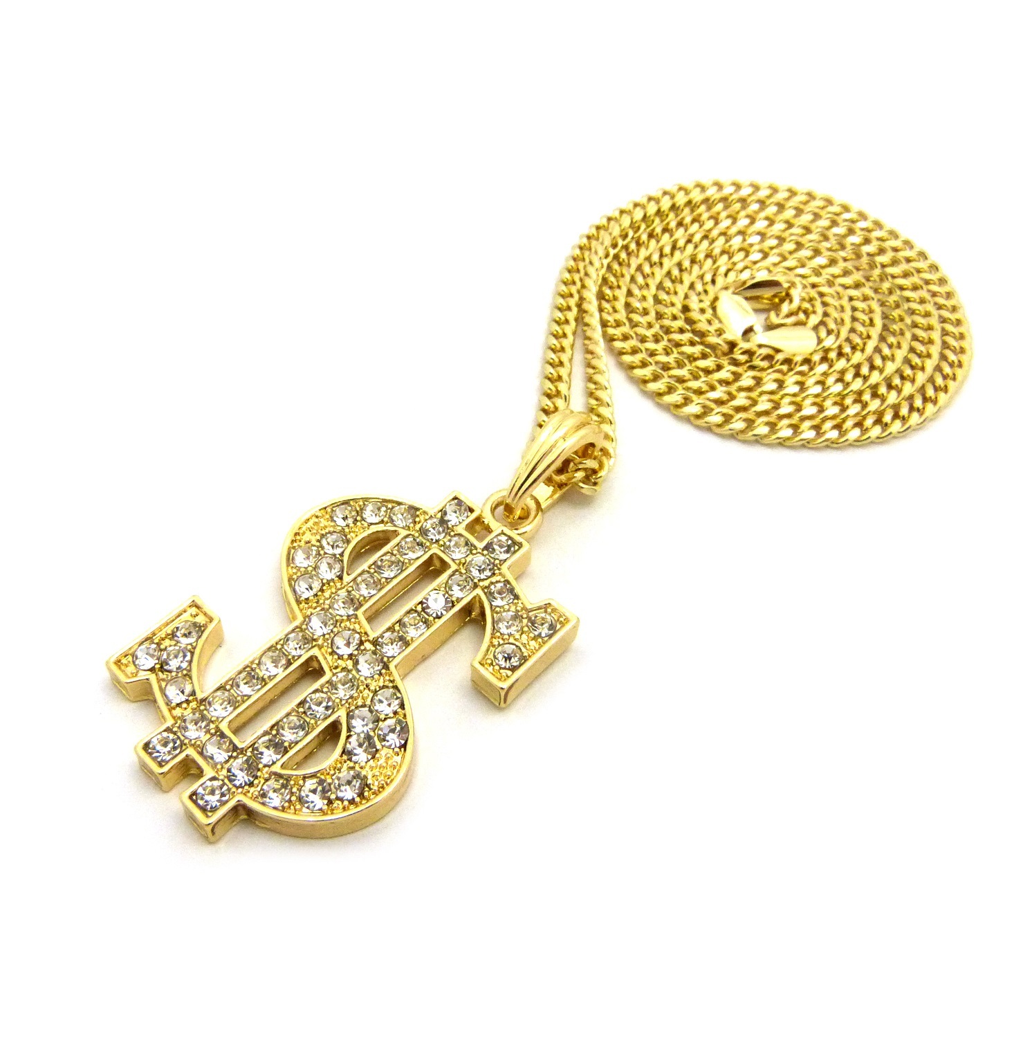 NEW DOLLAR SIGN PENDANT & 24" BOX/CUBAN/ROPE CHAIN HIP HOP NECKLACE ...