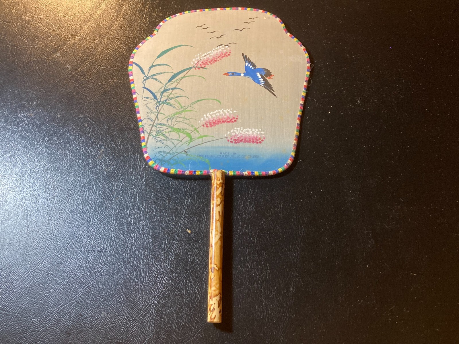 Vintage Bird Scene Wooden Handle Hand Fans Thread 194… - Gem