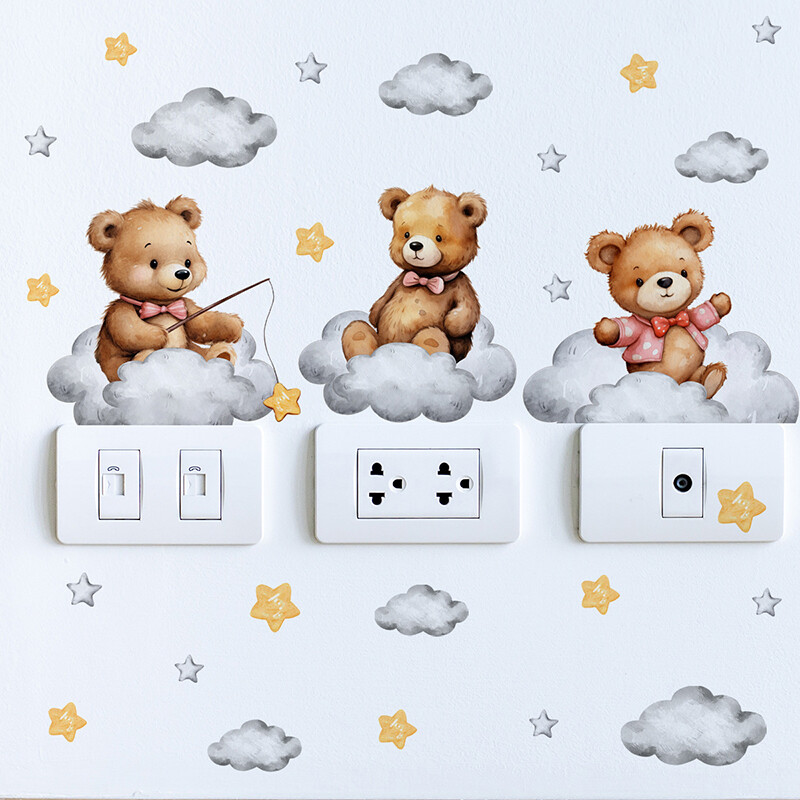 Cute Bear Star Switch Sticker For Kid Children Baby Room Cartoon Bear ...