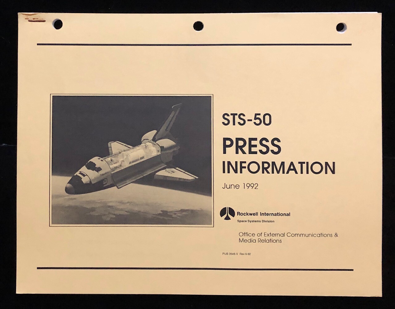 STS-50 ROCKWELL INTERNATIONAL RELEASED SPACE SHUTTLE MISSION PRESS KIT ...