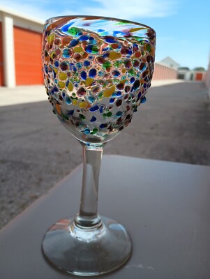 Hand Blown Colorful Textured Confetti Ball Wine Glass Mexican Glass | eBay