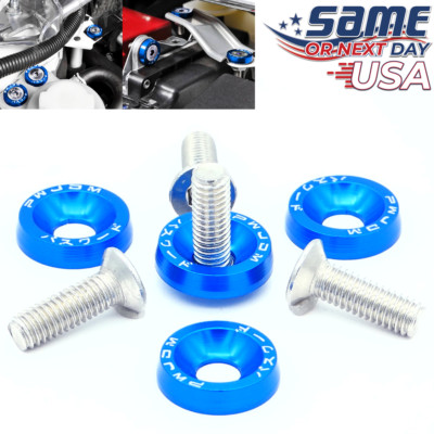 Password JDM BLUE ALUMINUM Fender Washers 10 PC Engine Bolt Dress Up ...