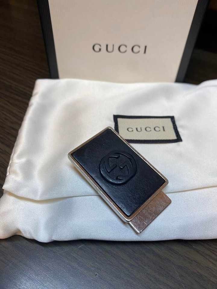 GUCCI Money Bill Clip Magnet Leather Black Authentic | eBay