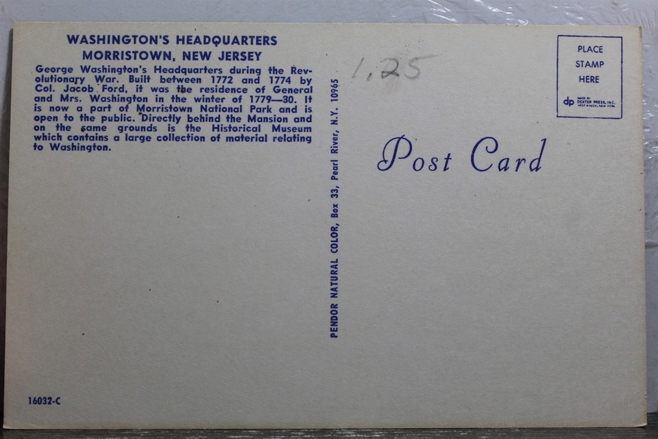 New Jersey NJ Morristown Washington Headquarters Postcard Old Vintage ...