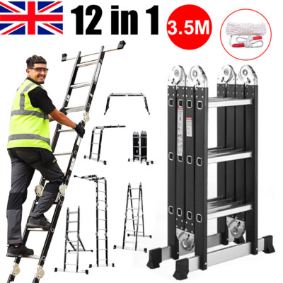 3.5M 12 IN 1 Excel Aluminium Combination Step Ladder Foldable Multi ...