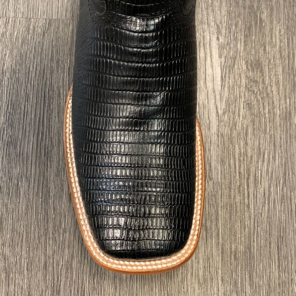 MEN'S RODEO COWBOY BOOTS LIZARD PRINT LEATHER WESTERN SQUARE TOE BLACK ...