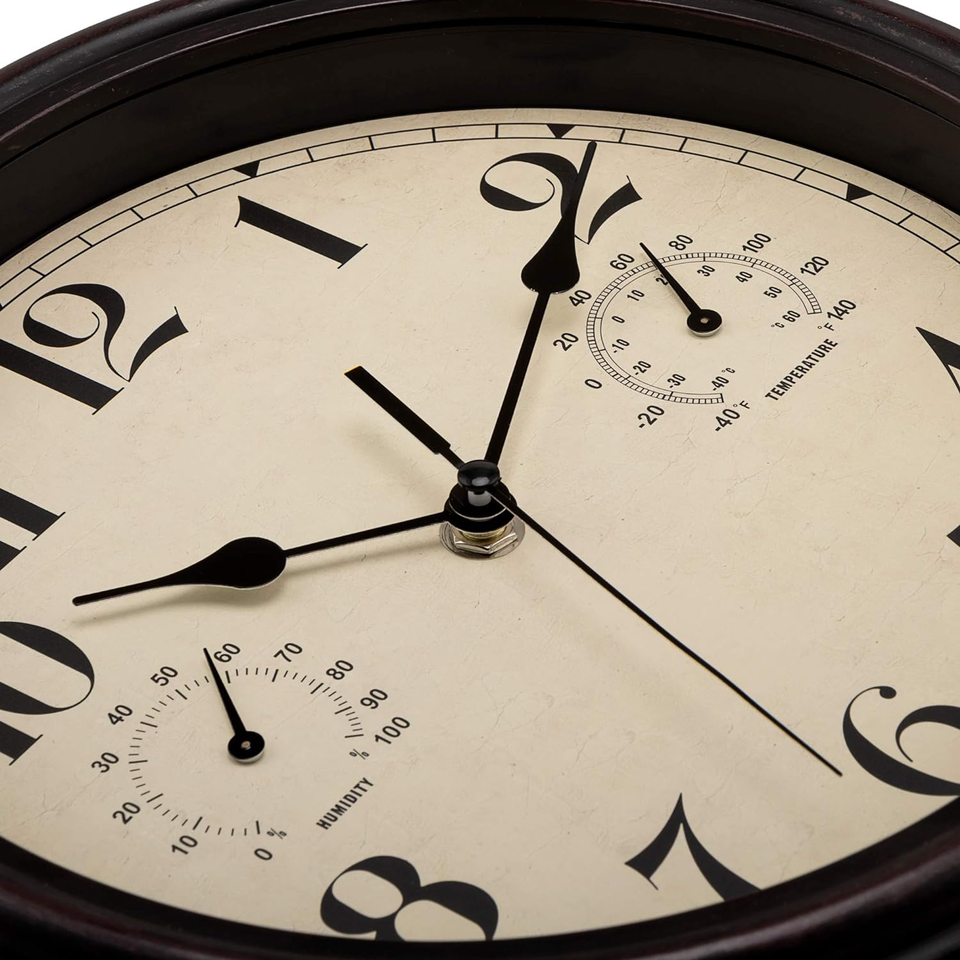 12 Inch Waterproof Wall Clock with Thermometer Hygrometer Retro Bronze ...