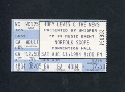 Stevie Ray Vaughan and Huey Lewis & The News 1984 Concert Ticket Stub ...