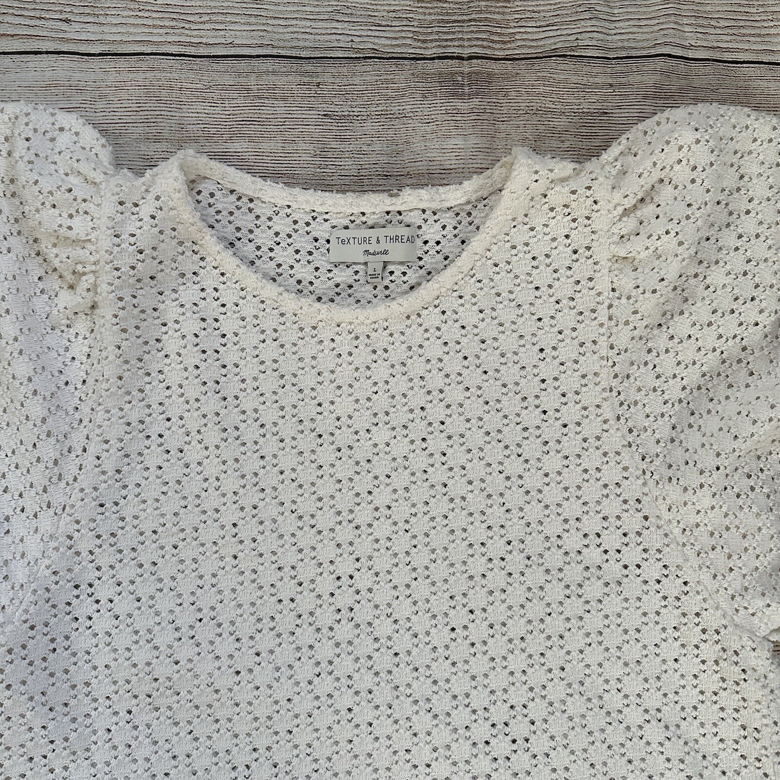 Madewell Textured & Thread Eyelet Flutter Sleeve Top … - Gem