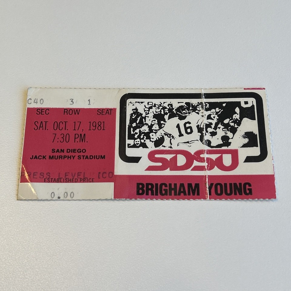 SDSU - BYU Cougars Football Ticket Stub 10/17/1981 Jim McMahon Steve ...