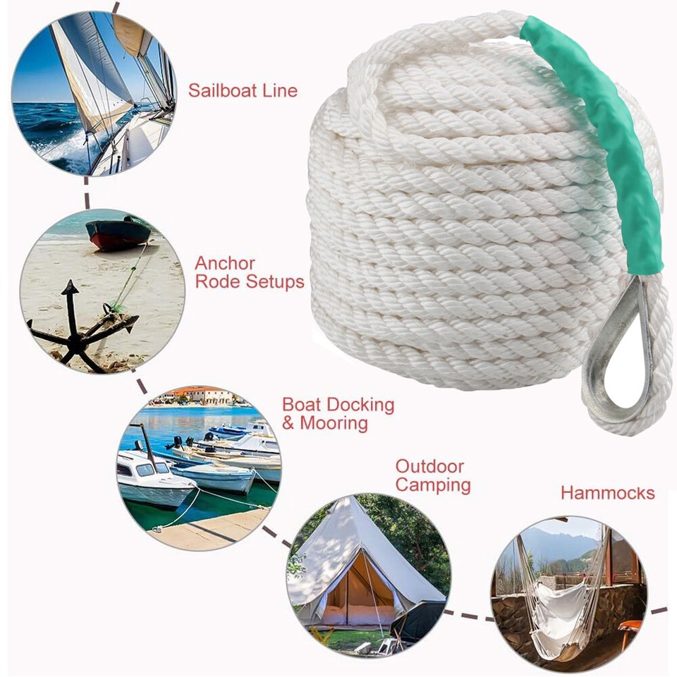 NEW 1/2"x200' Twisted 3 Strand Nylon Rope Boat W/ Thimble Boat Line ...