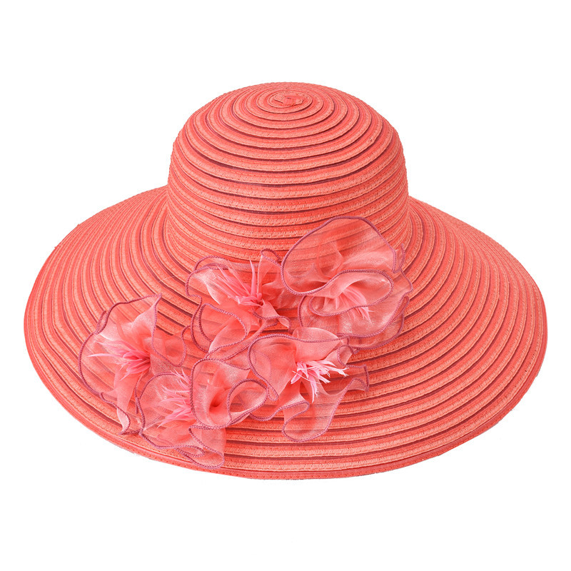 Womens Crin Paper Straw Floral Wide Brim Derby Church Wedding Sun Hat ...