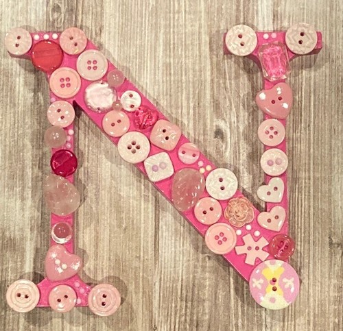 Small Wooden Letter N, Pink Buttons and Trinkets, Baby Girl Nursery ...