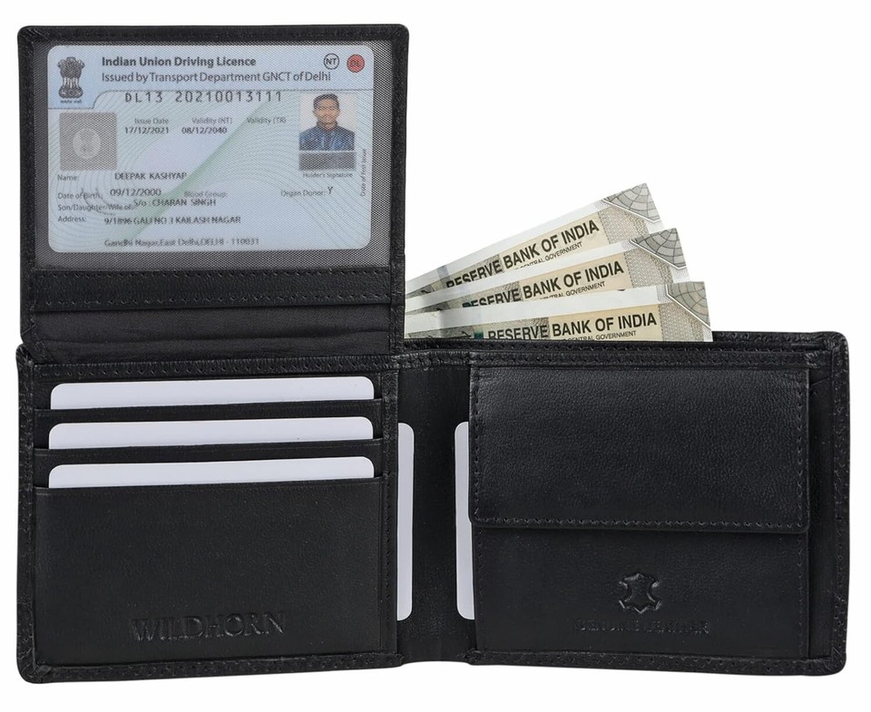New Men's Genuine Leather Bi-fold Wallet Card Money Holder | eBay UK