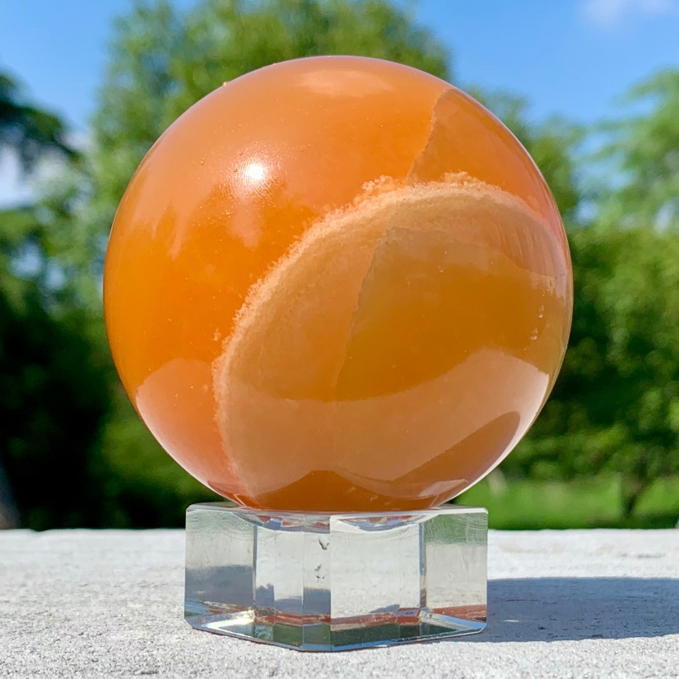 472G Natural Banded Orange Calcite Quartz Crystal Sphere Home Decor ...