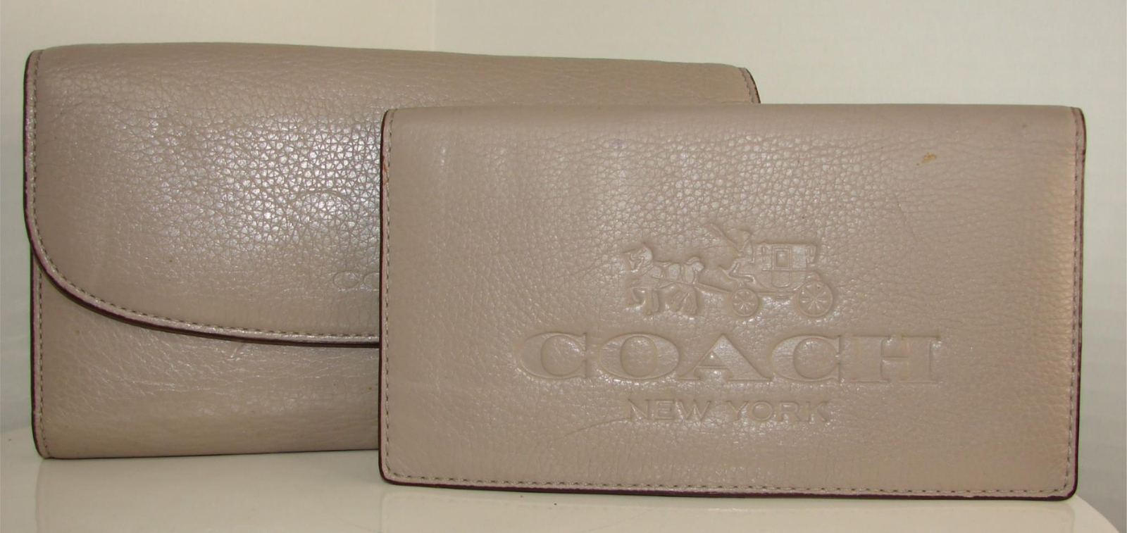 Coach Taupe Leather Tri Fold Zip Coin Card Bill Walle… - Gem