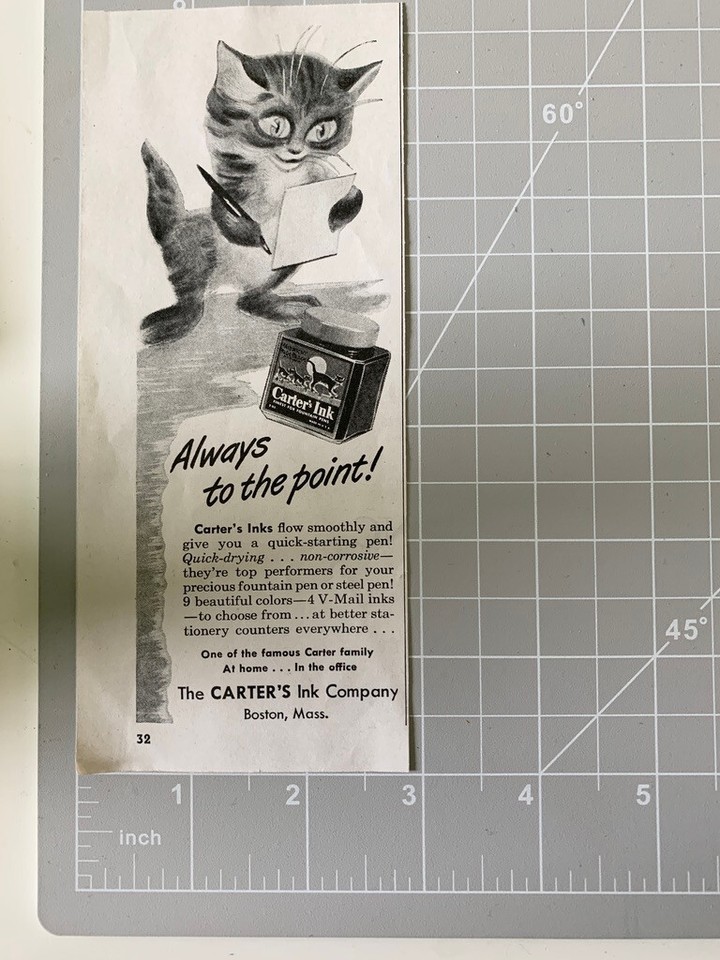 1945 Carters Ink Company Print Ad Kitten Cat Boston MA Massachusetts Vintage | eBay