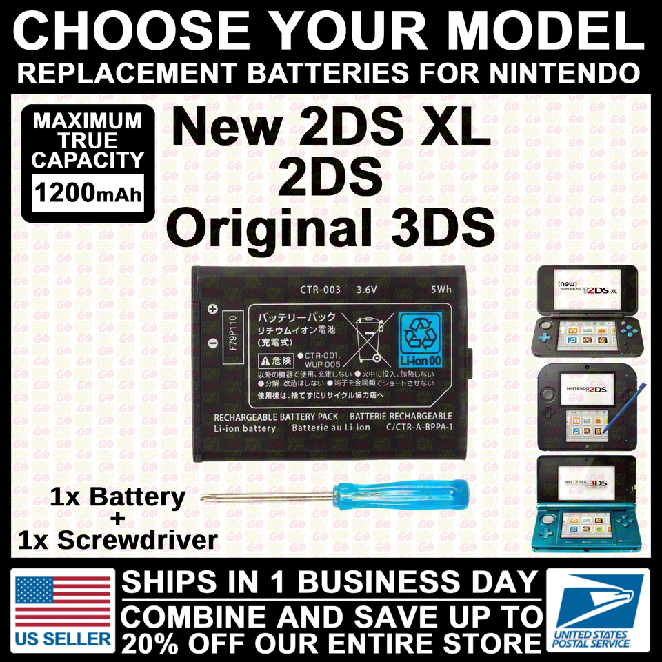 Replacement Rechargeable Battery for Nintendo New/3DS/2DS/DSi/DS/Lite ...