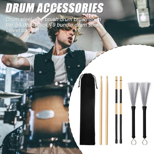 6psc/Lot Drum Sticks Wooden Drumsticks Set Steel Wire Brushes with ...