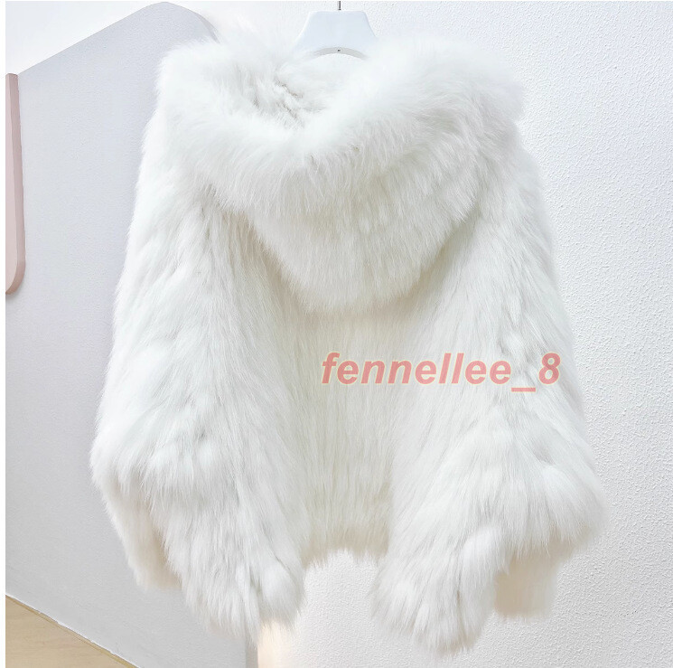 Womens 100% Real Fox Fur Weave Coat Bat Sleeve Hooded Jacket Warm ...