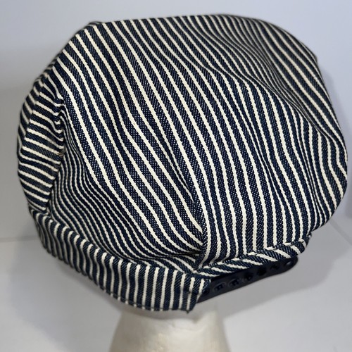 Vintage Railroad Train Conductor Hickory Stripe Hat Cap Blue White ...