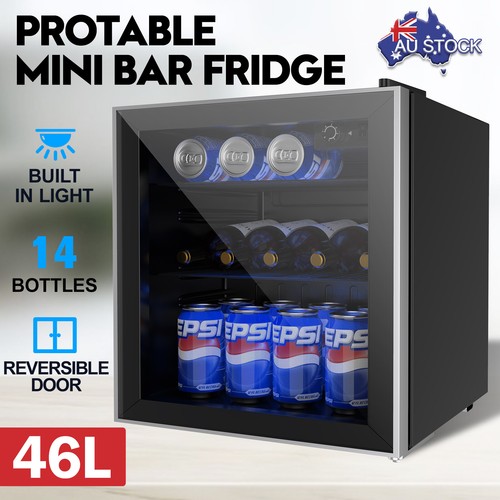 46L Bar Fridge Mini Freezer Glass Door Drinks Snacks Countertop Fridge ...