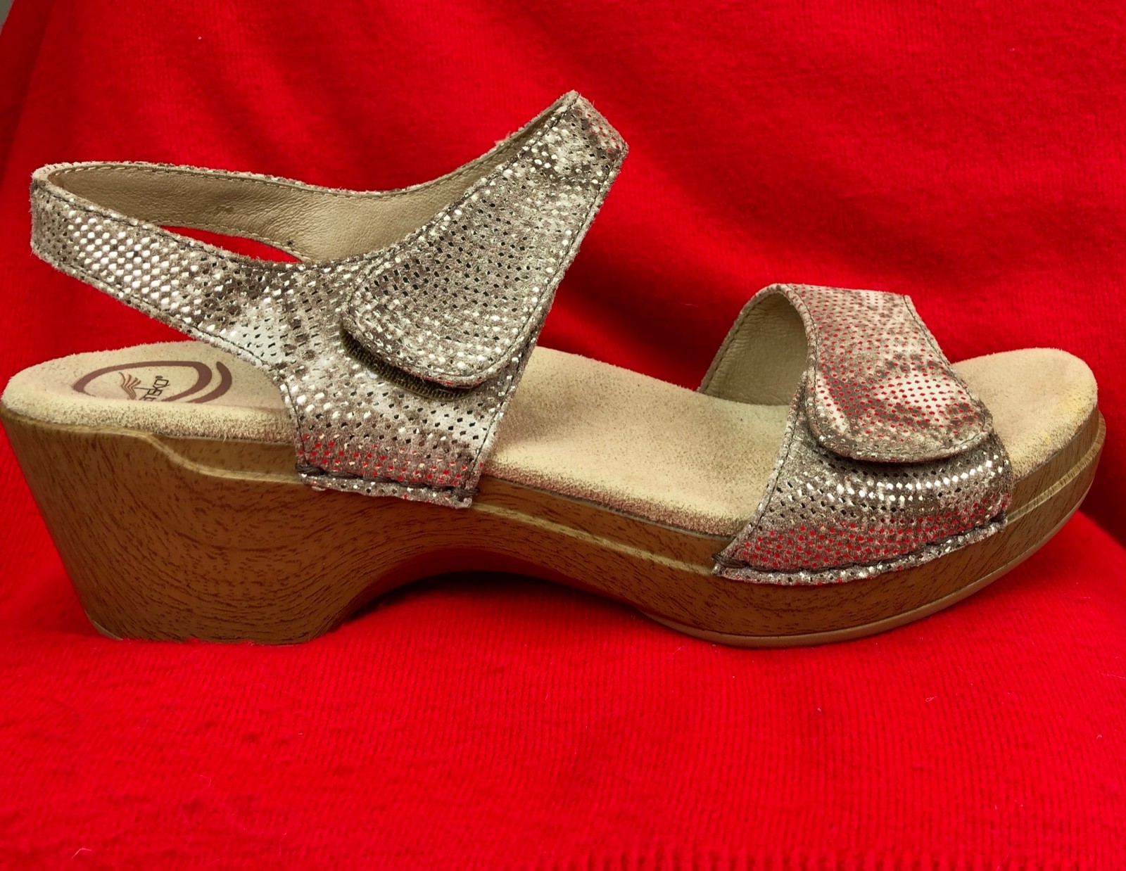Dansko Sonnet Sandals Suede Leather 2" Heels Metallic… - Gem