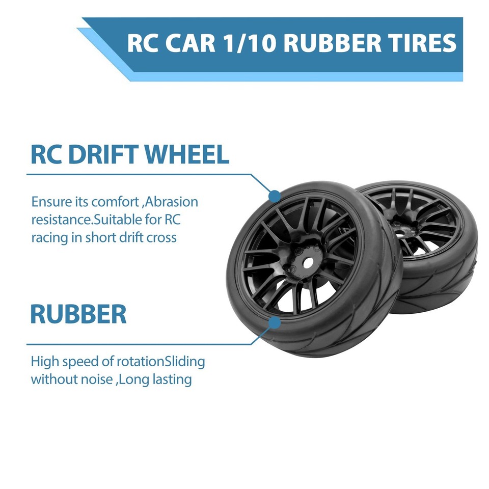 4Pcs 1/10 Rubber Tire Rc Racing Car Tires On Road Wheel Rim Fit For ...