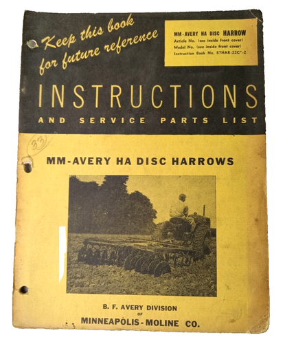 Minneapolis-Moline Instructions & Service Parts List MM AVERY HA DISC HARROWS | eBay